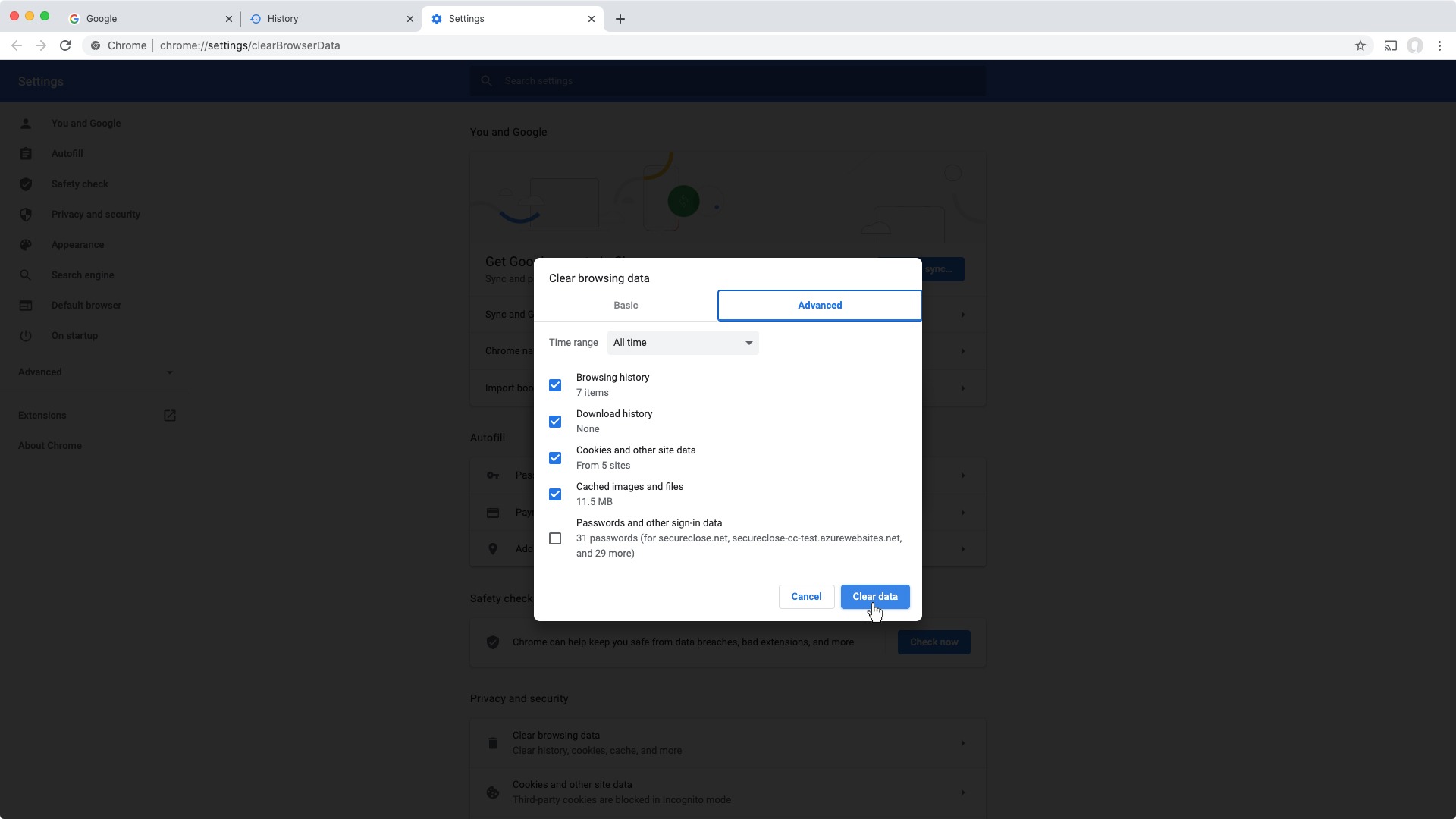 Clearing the Browser Cache in Google Chrome – SecureClose